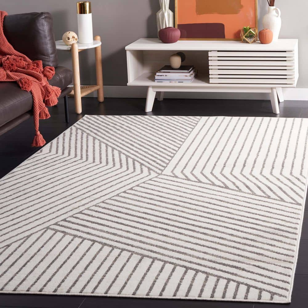 SAFAVIEH Pyramid 8 ft. x 10 ft. Ivory/Gray Geometric Striped Area Rug ...