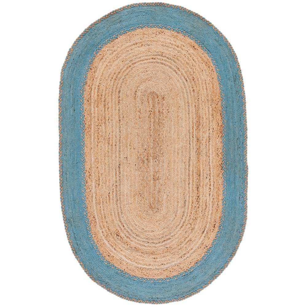 SAFAVIEH Natural Fiber Beige/Blue Doormat 3 ft. x 5 ft. Border Woven ...