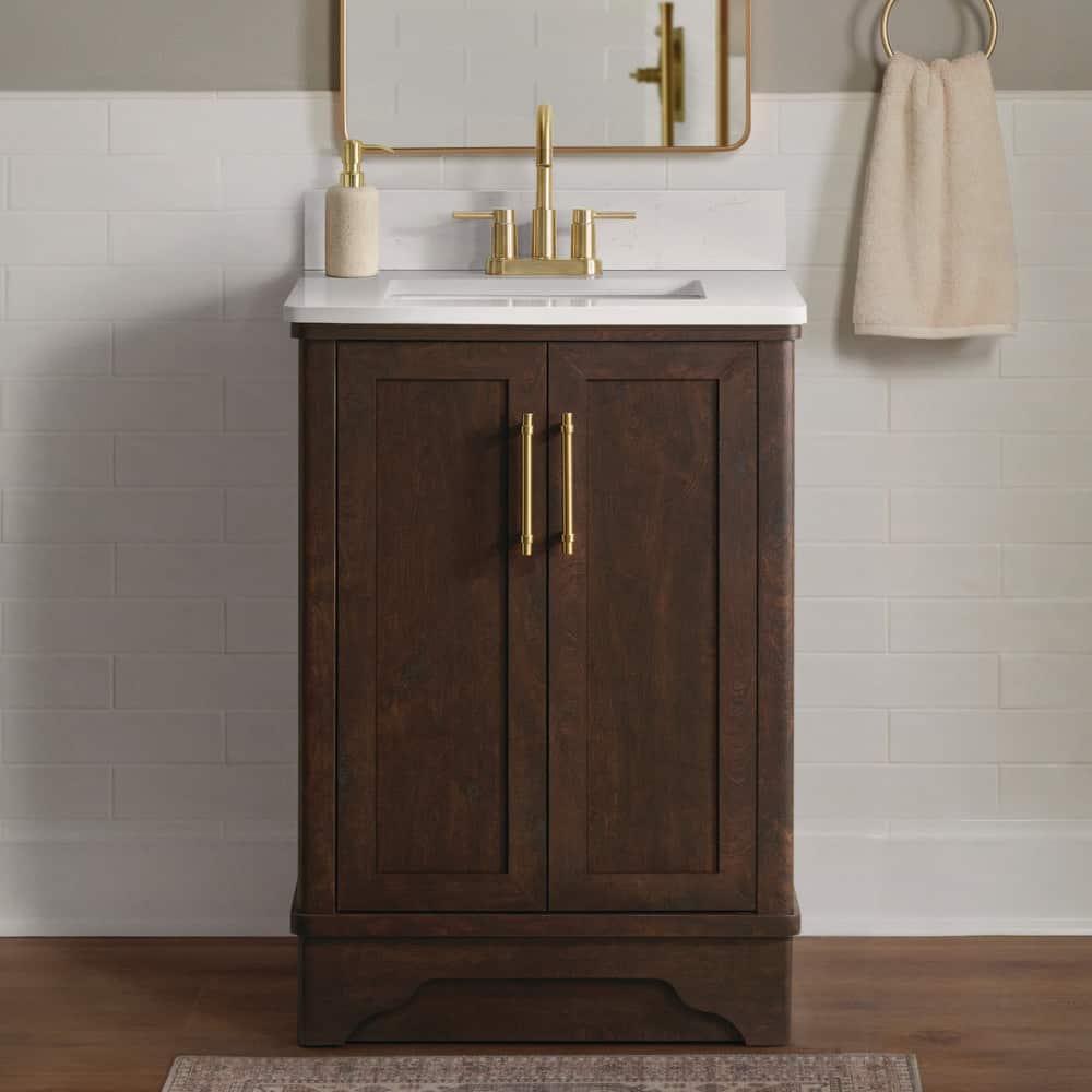 Glacier Bay Eastwood 25 in. Single Sink Dark Walnut Bath Vanity with ...