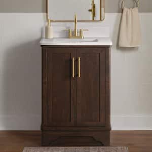 Glacier Bay Eastwood 61 in. Double Sink Dark Walnut Bath Vanity with ...