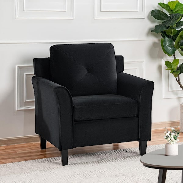 MAYKOOSH 32 in. W Black Microfiber Button Tufted Accent Chair, Arm ...