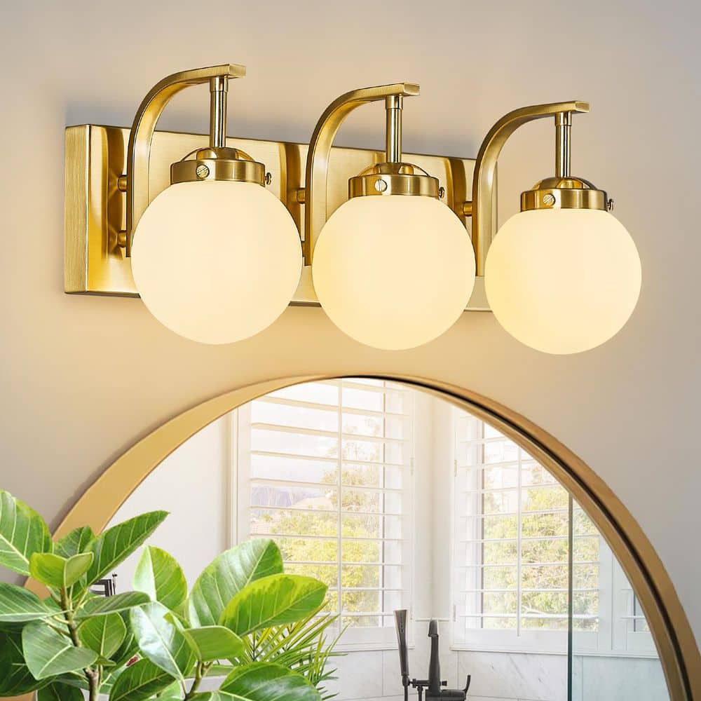 ZHLWIN Home Lighting 18.11 in. 3-Light Gold Modern Milk White Glass ...