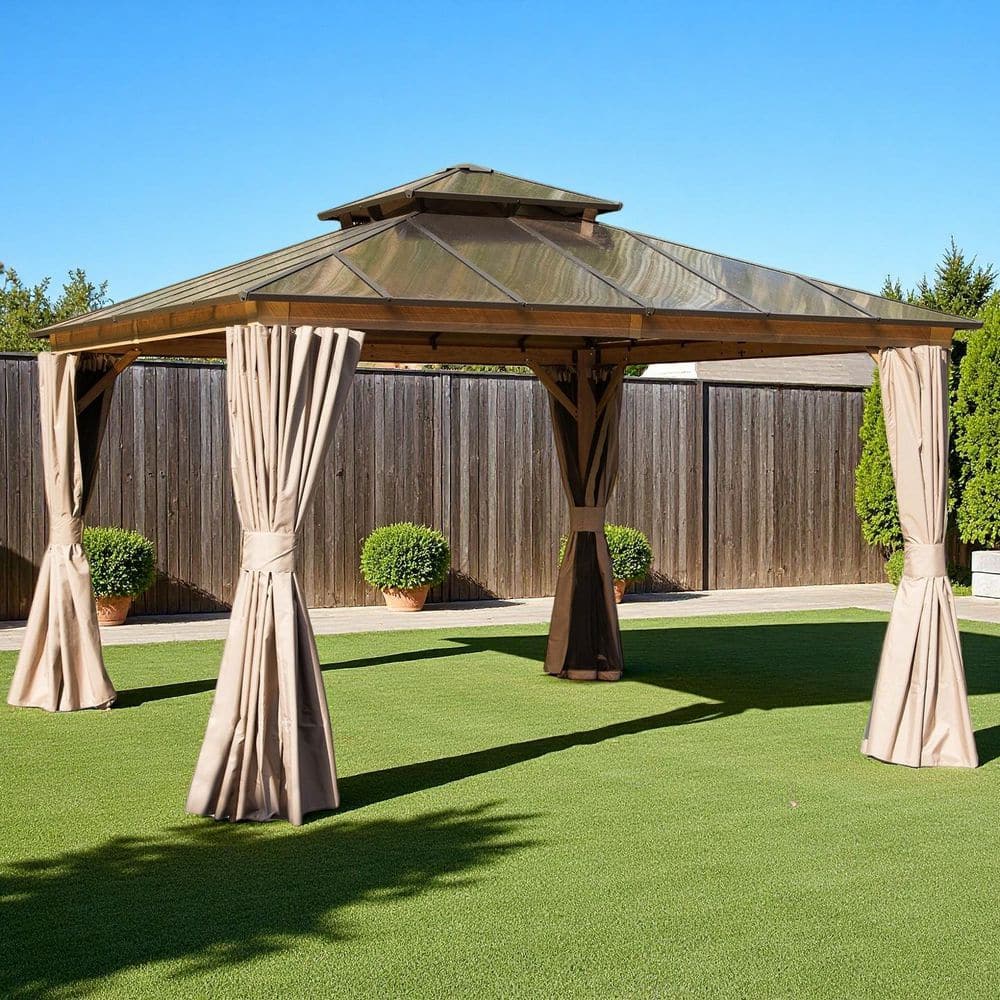 ToolCat 12 ft. x 12 ft. Hardtop Gazebo, Aluminum Permanent Outdoor Gazebo with Polycarbonate ...