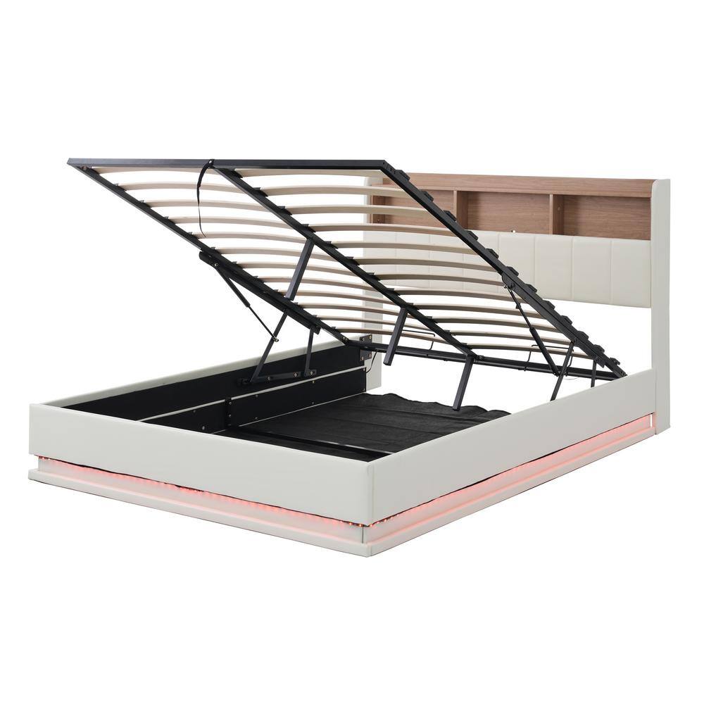 Harper And Bright Designs White Wood Frame Full Size Pu Platform Bed With