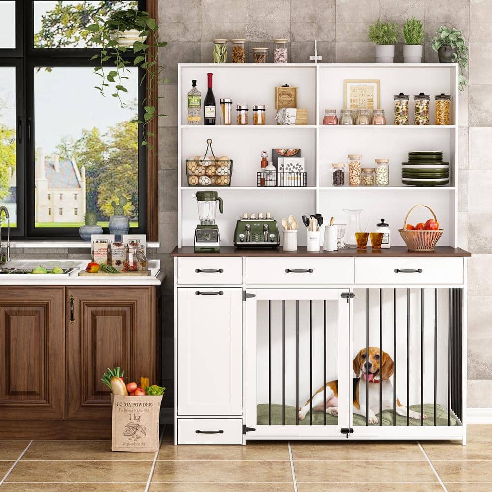 FUFU&GAGA Large Wooden Heavy Duty Dog Crate Storage Cabinet, Dog House Kennel with Shelf and 3 ...