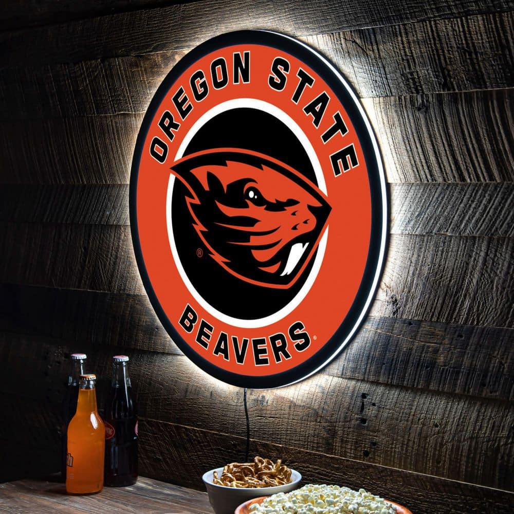 Evergreen Oregon State University Round 23 in. Plug-in LED Lighted Sign ...