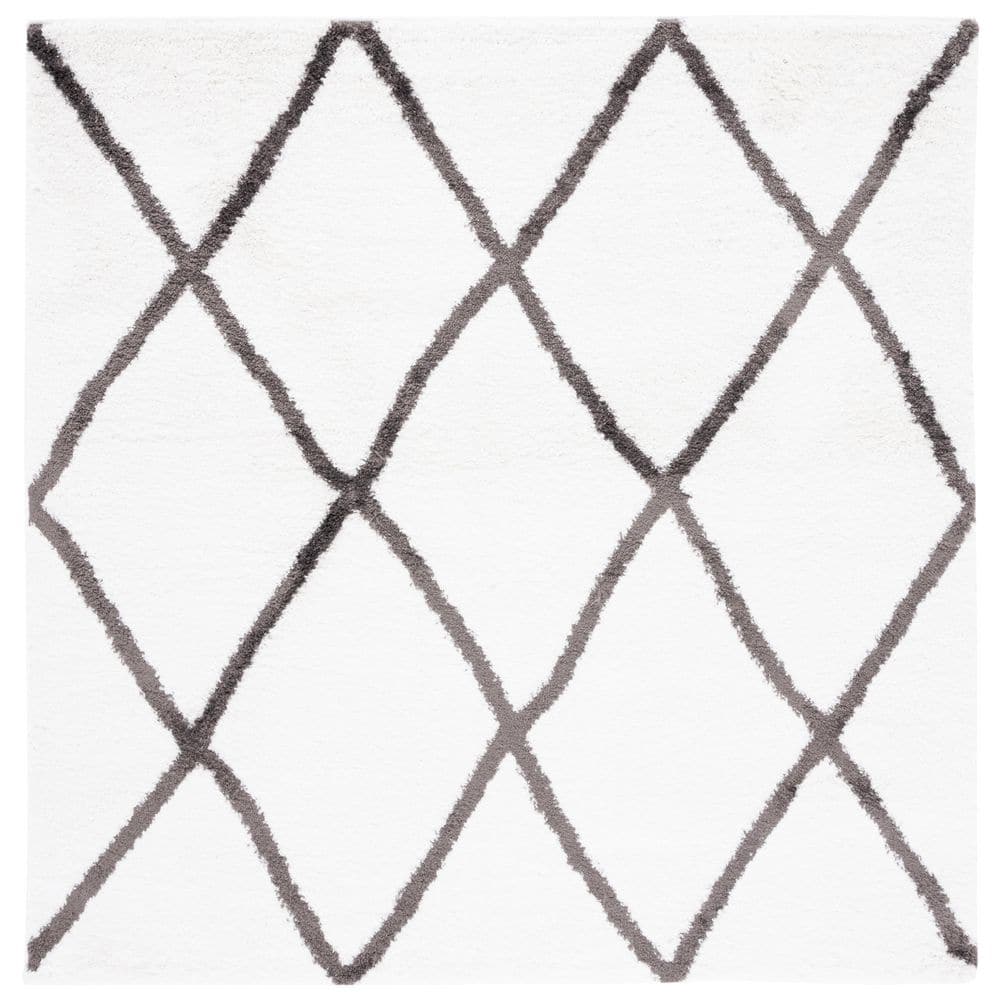 SAFAVIEH Berber Shag 7 ft. x 7 ft. Ivory/Gray Diamond Modern Square ...