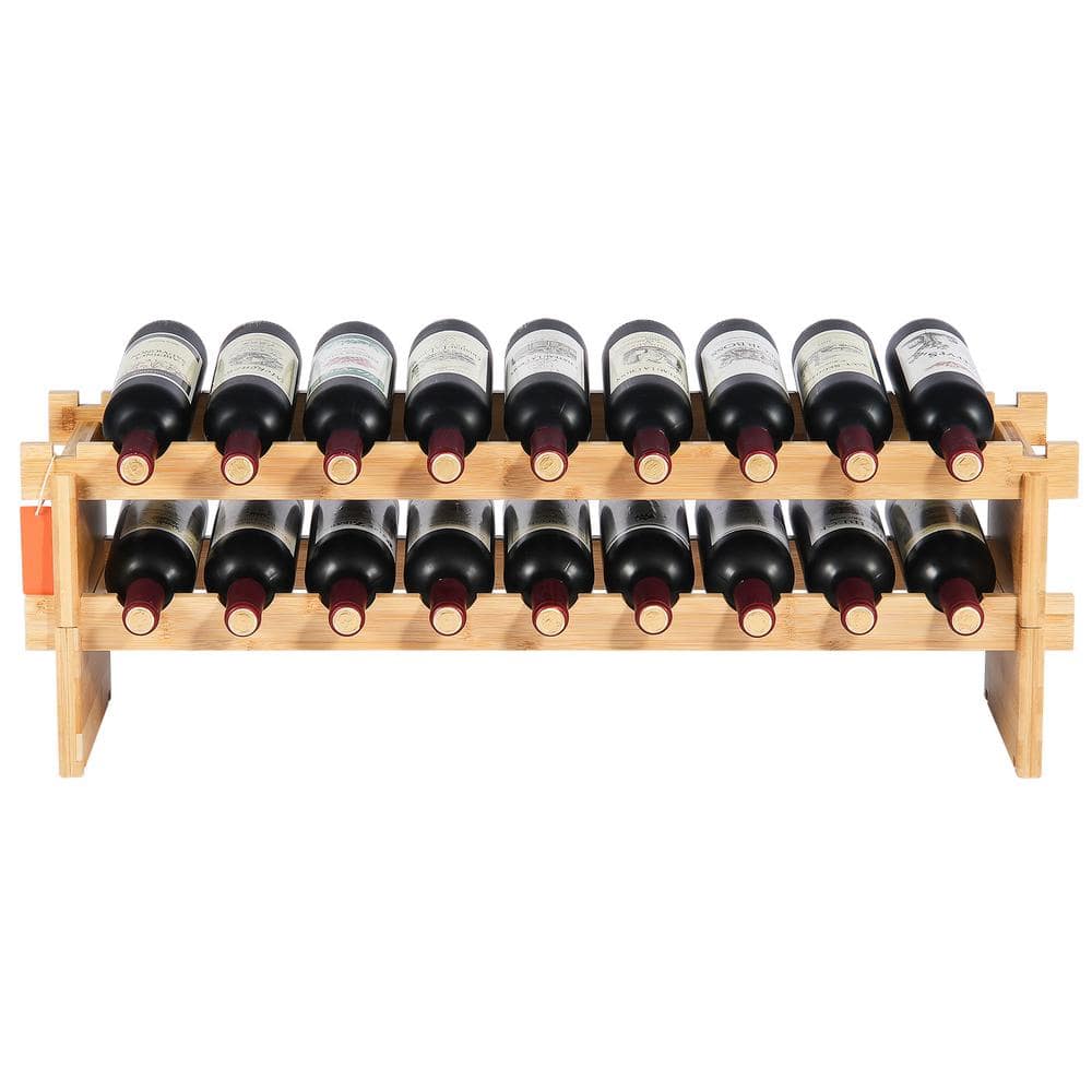 SVOPES 18-Bottle Stackable Wine Rack, 2-Tier Bamboo Wood Storage Shelf ...