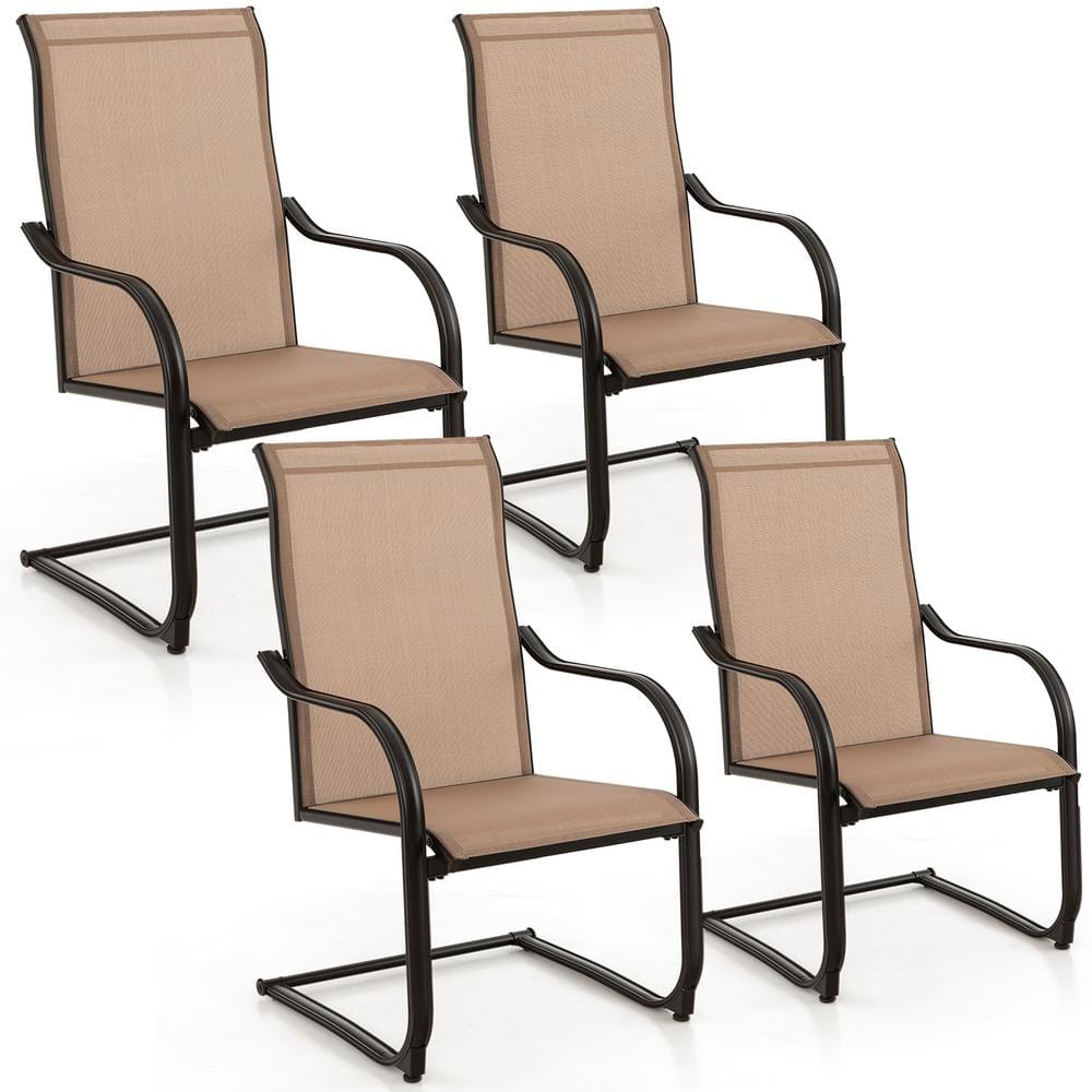 Gymax 4-Piece Patio Dining Chairs C Spring Motion High Backrest Armrest ...