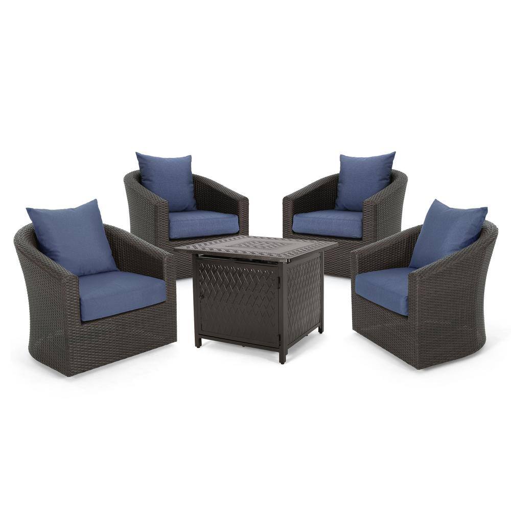 Noble House Zahir Mixed Brown 5-Piece 4 Seater Wicker Outdoor Patio ...
