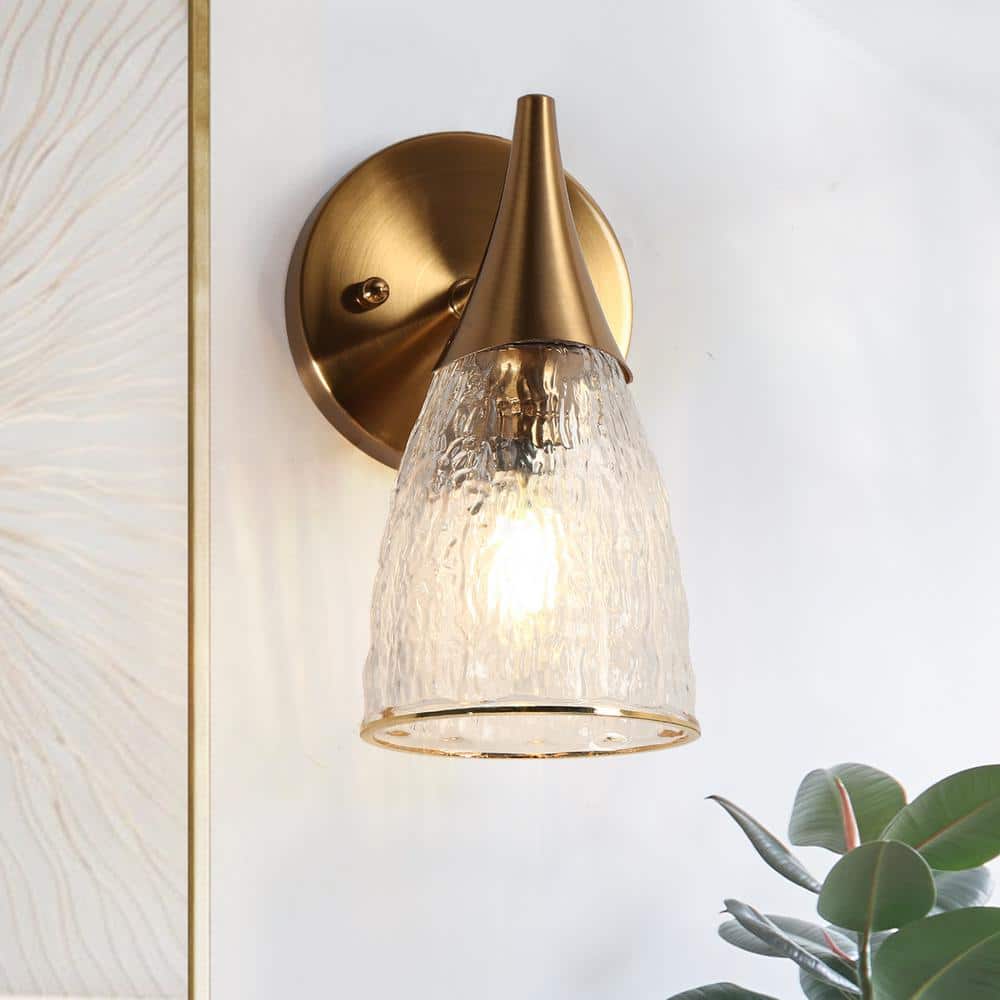 LNC Plated Brass 8.7 in. 1-Light Modern Wall Sconce Bell Water Glass ...