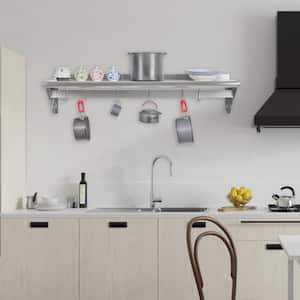 Numhew 12 in. x 60 in. Stainless Steel Shelf with 9 Hooks, Wall Mounted ...