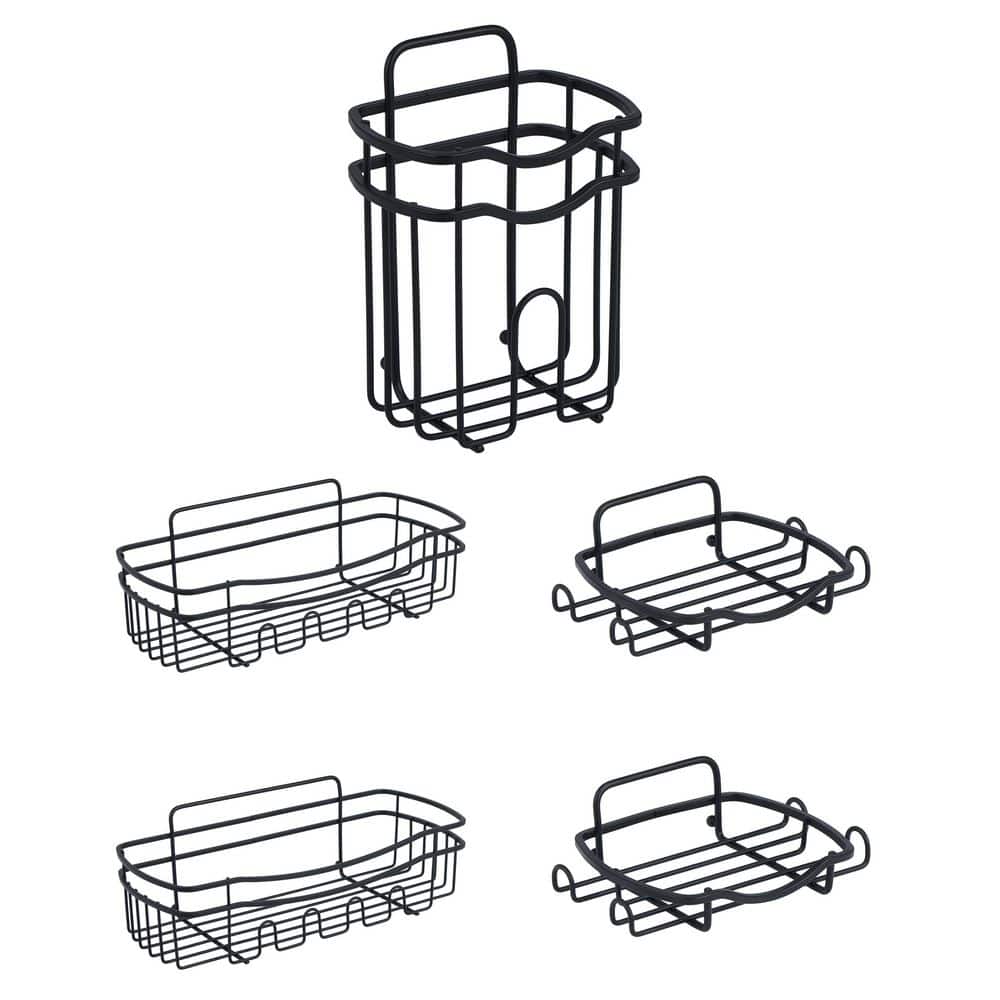 Bath Bliss 5 Piece Adhesive Shower Caddy Organizer in Matte Black 10198 ...