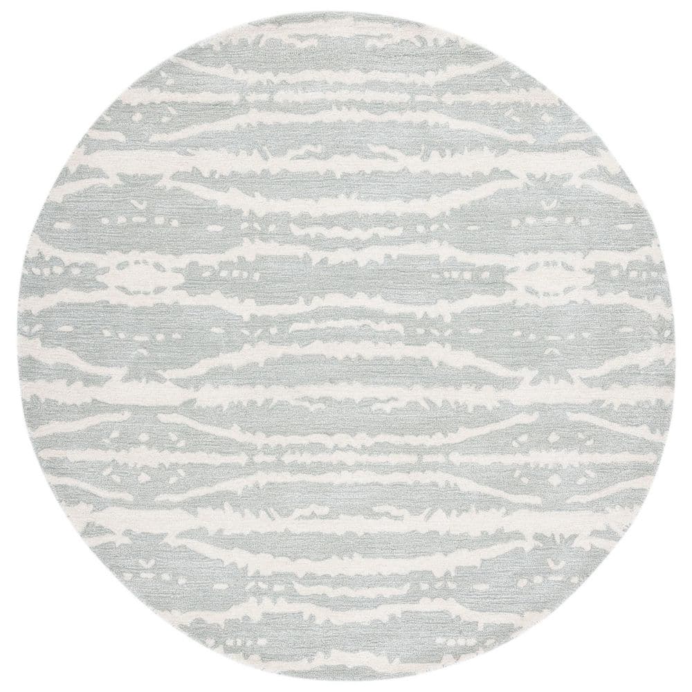 SAFAVIEH Soho 6 ft. x 6 ft. Light Gray/Ivory Striped Abstract Round ...