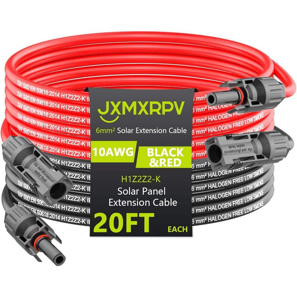 Vrbgify 20 ft. 10AWG Solar Wire Extension Cable with Tool-Free Solar ...