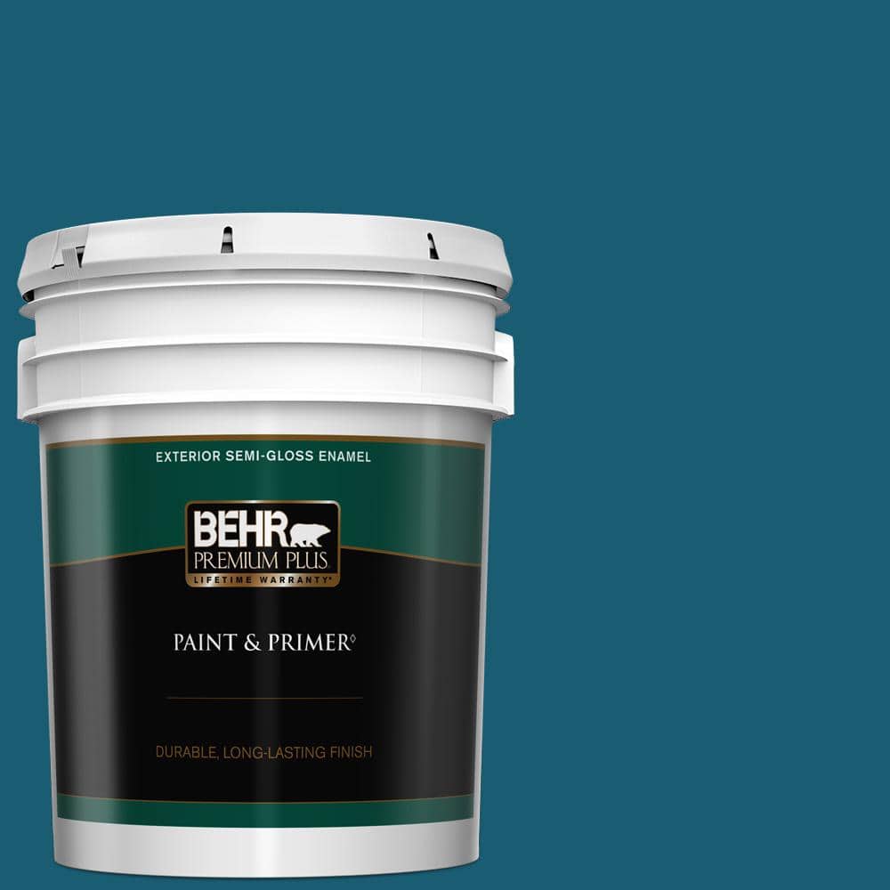 BEHR PREMIUM PLUS 5 gal. #540D-7 Deep Blue Sea Semi-Gloss Enamel ...