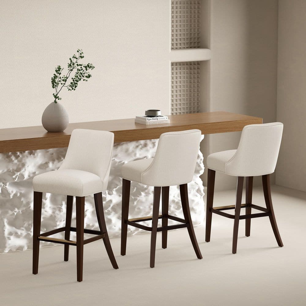 Manhattan Comfort Beever Modern 32.7 in. Cream Wood Frame Bar Stool with Chenille Fabric ...