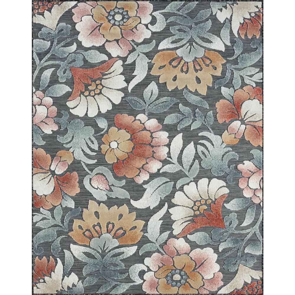 Tayse Rugs Tropic Floral Black 8 ft. x 10 ft. Indoor/Outdoor Area Rug ...