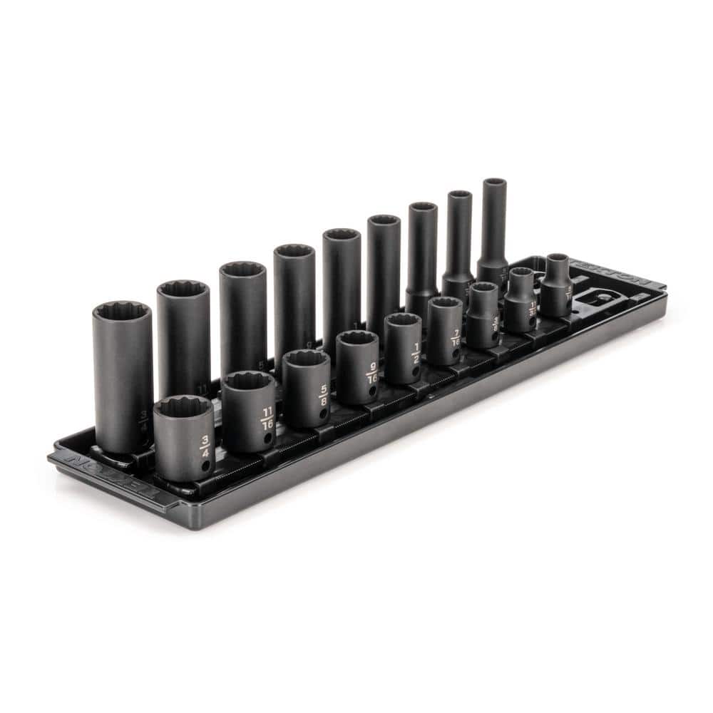 TEKTON 3/8 in. Drive 12-Point Impact Socket Set with Rails (5/16 in.-3/ ...