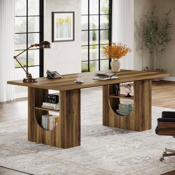 BYBLIGHT Moronia 70.9 in. Rectangle Office Desk, Brown Computer Desk ...