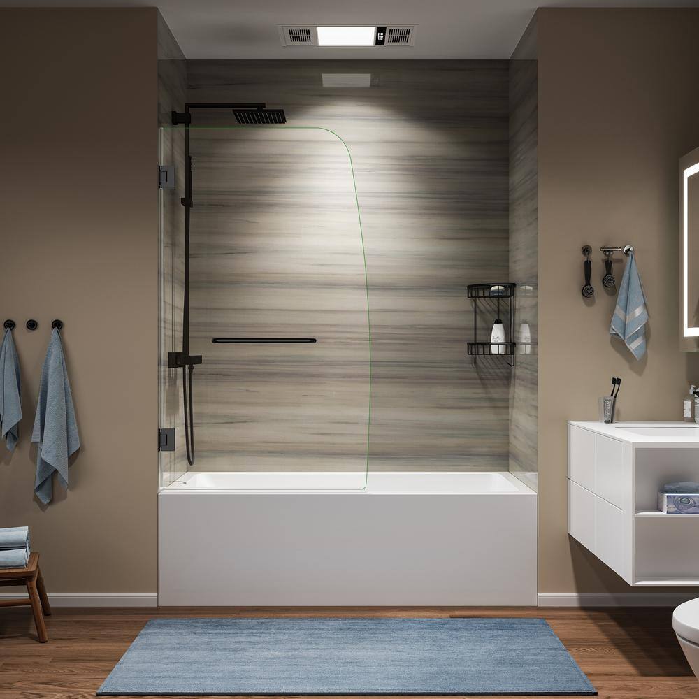 EAKYHOM 34 in. W x 58 in. H Pivot Frameless Tub Door in Matte Black ...