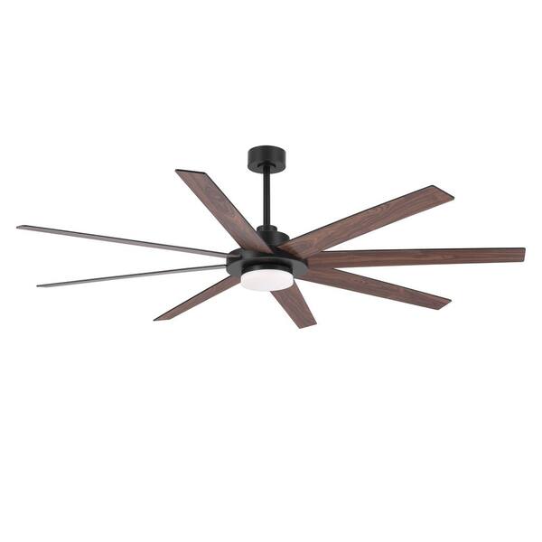 WINGBO 72 in. (6 ft ) 8-Black and Walnut Wood Blades Indoor LED Ceiling ...