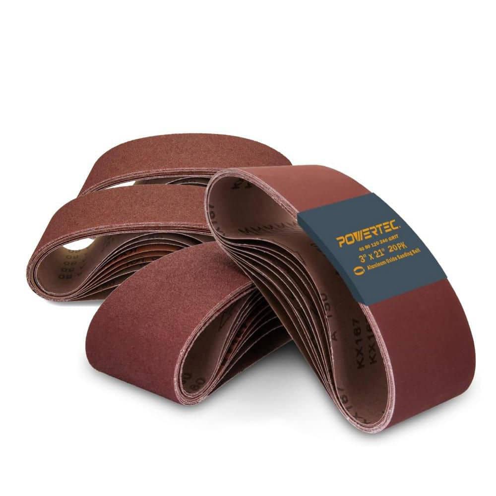 ‎POWERTEC 3 in. x 21 in. 40/80/120/240 Grits Aluminum Oxide Sanding ...