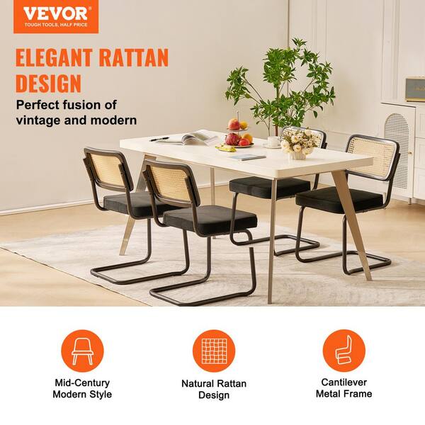 VEVOR Rattan Dining Chairs Upholstered Velvet Accent Chair with Rattan Back Dining Room Kitchen Rattan Chair Set of 4 TBYCYTERHS40ZKRPTV0 0726
