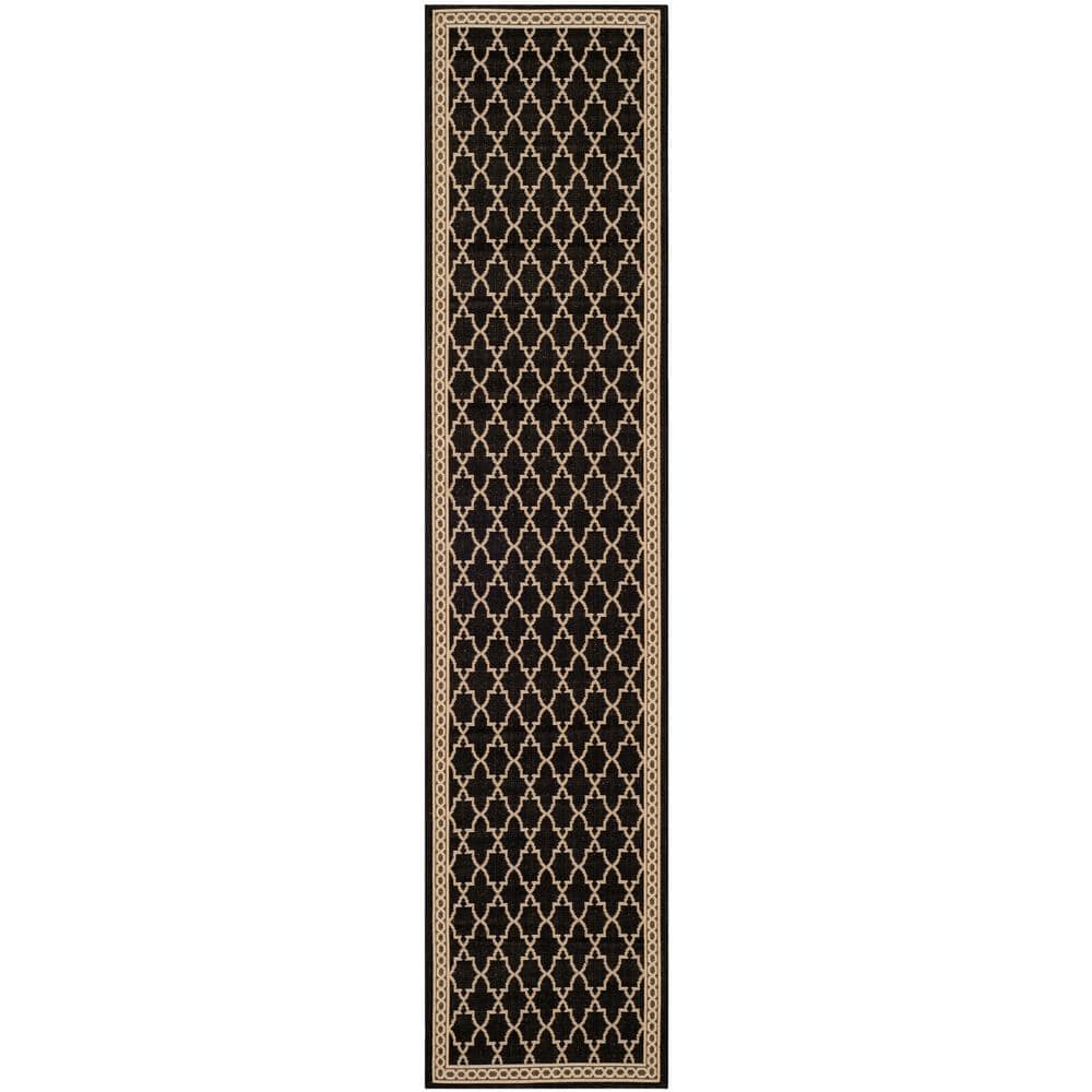 SAFAVIEH Courtyard Black/Beige 2 ft. x 12 ft. Geometric Indoor/Outdoor ...