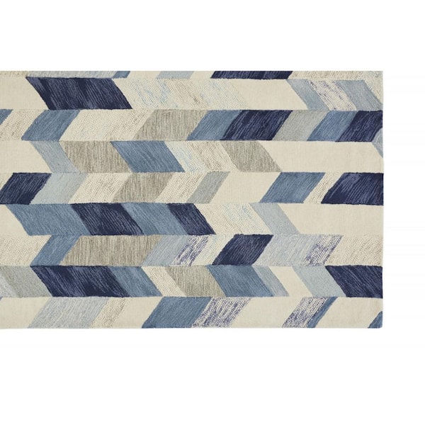 HomeRoots Blue, Ivory 2 ft. x 3 ft. Geometric Area Runner 2000511692 ...