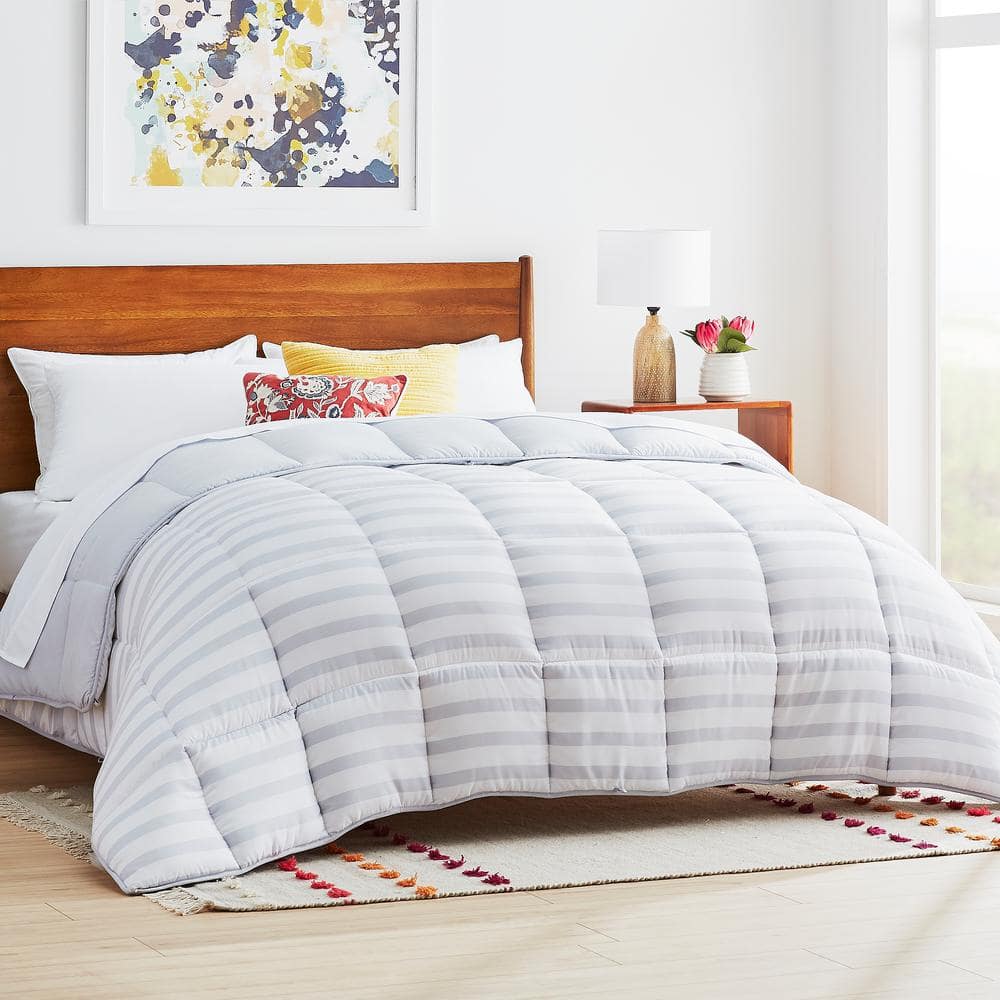 Linenspa Grey/White Stripe Solid Full Comforter HD70FFGRGWMICO - The ...