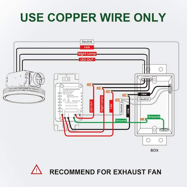 Akicon Dimmer Switch for Bathroom Exhaust Fan with Light, Neutral Wire ...
