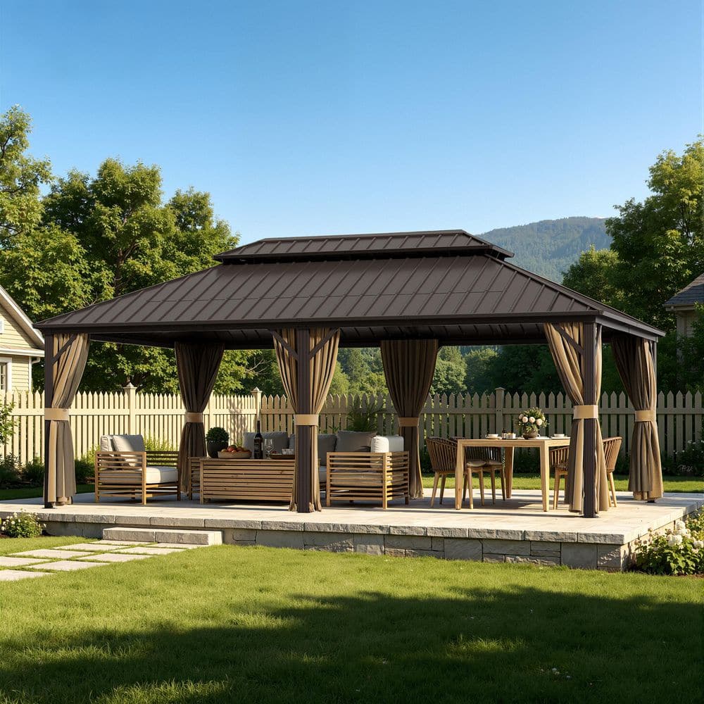 Yardsight 14 ft. x 22 ft. Black Outdoor Aluminum Double Roof Hardtop ...
