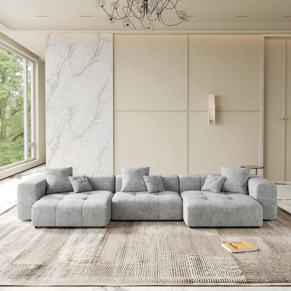 Magic Home 144 in. Oversized Square Arm Linen Rectangle Modular ...