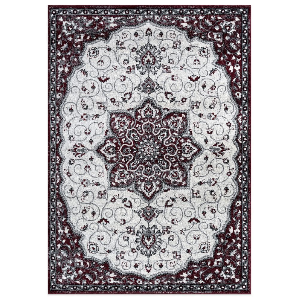 World Rug Gallery Traditional Medallion Burgundy 5 ft. x 7 ft. Area Rug ...