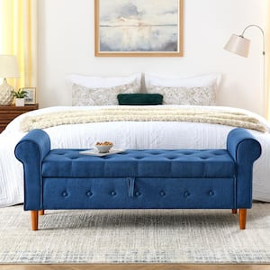 Harper & Bright Designs Navy Blue Tufted Armed Storage Bedroom Bench 24 ...