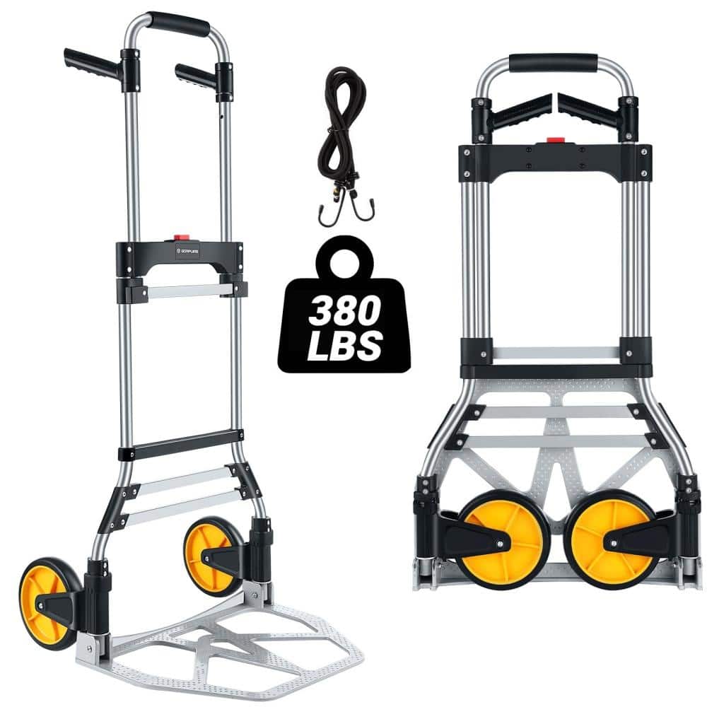 Primehome 380 lb Capacity Aluminum Folding Hand Truck, 7 Inch Wheels ...