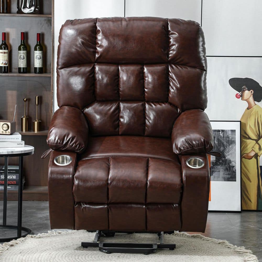 YOFE Brown Breathable Leather Oversized Electric Power Lift Recliner ...