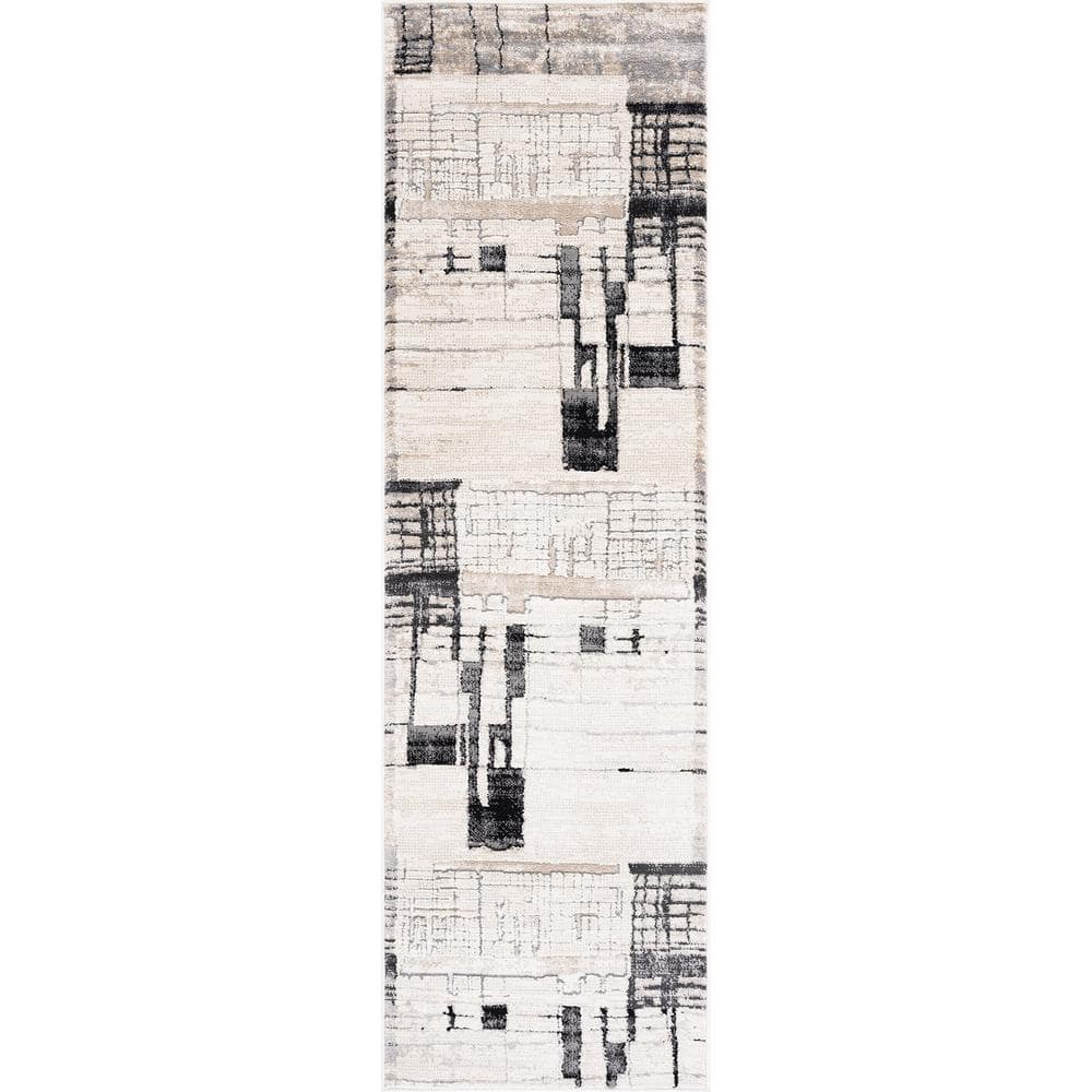 Tayse Rugs Alpha Beige 2 ft. x 8 ft. Abstract Indoor Area Rug ALH1421 ...
