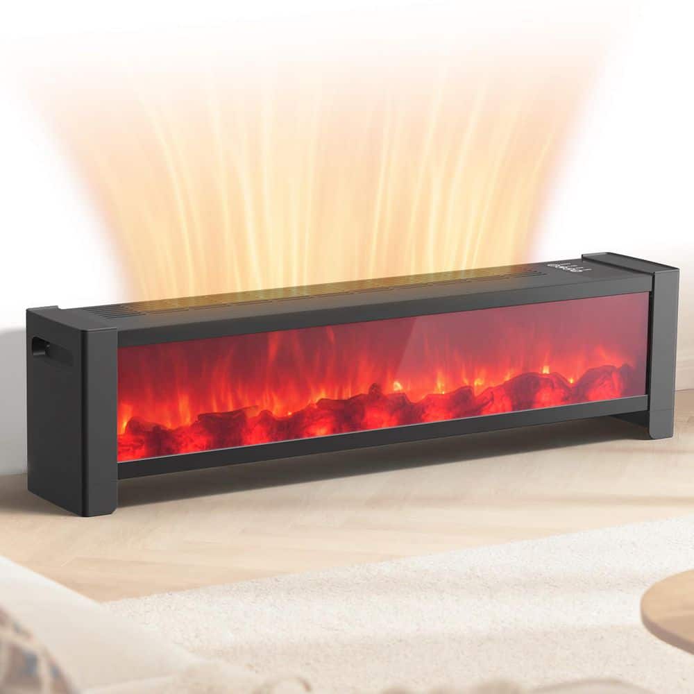 5200 BTU Electric Fireplace Heater, 1500W Baseboard Heater, Realistic Flame Effect, Remote ...