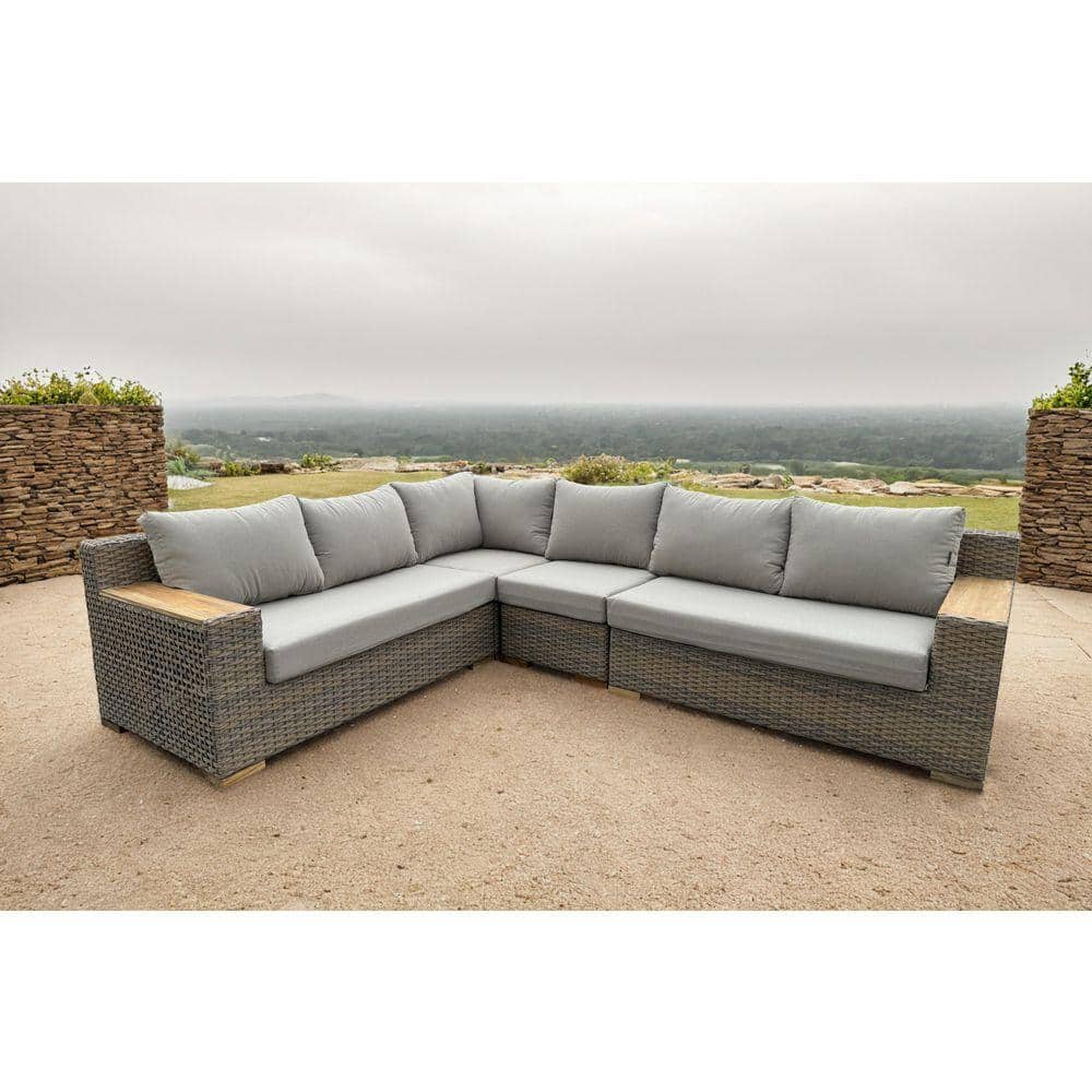 HiGreen Outdoor Naples 4-Piece Brown Wicker Aluminum Outdoor Sectional ...