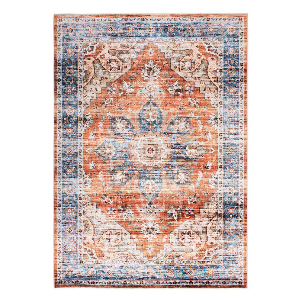 World Rug Gallery Rust 5 ft. x 7 ft. Transitional Medallion Machine ...