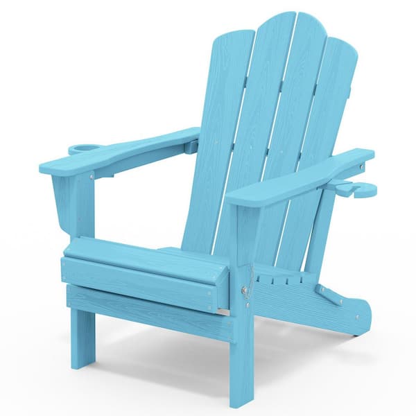 JEAREY Classic Outdoor HDPE Folding Plastic Adirondack Chair with 2 Cup ...