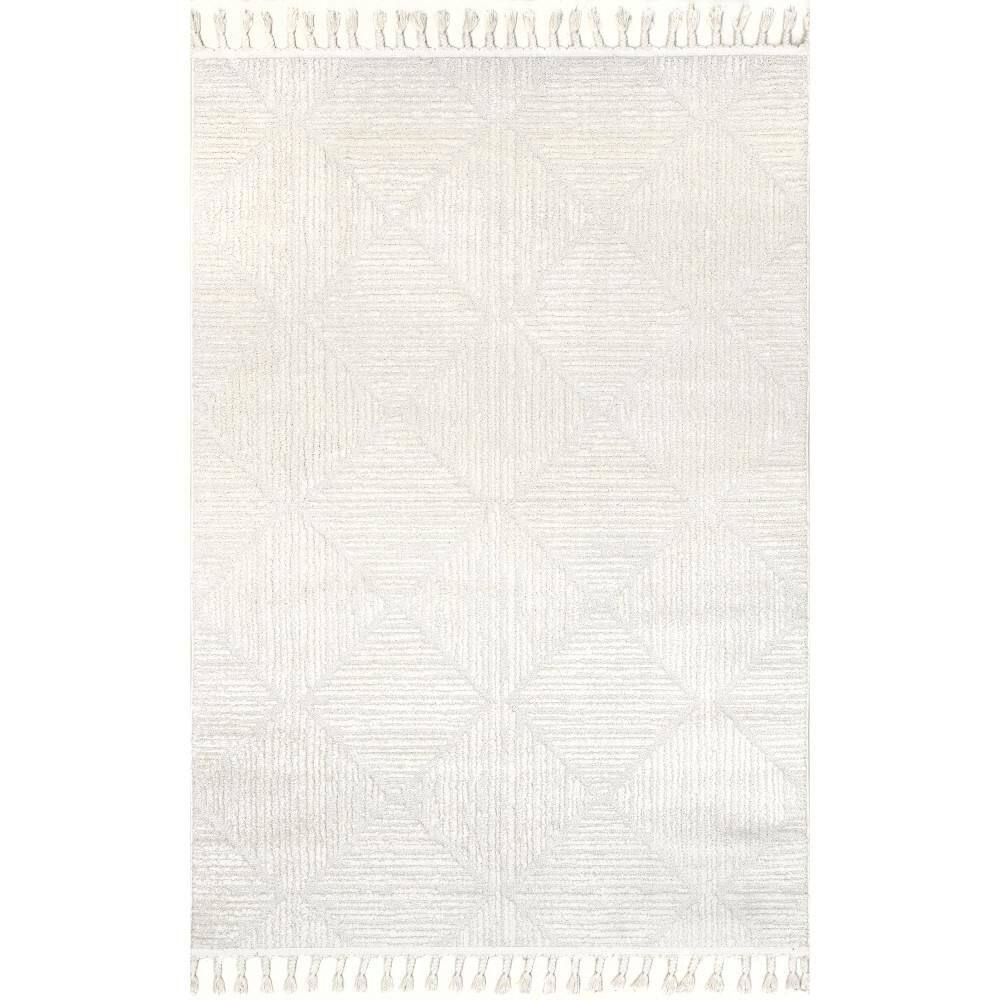 nuLOOM Kerry Textured Geometric Tasseled Area Rug Ivory 6 ft. x 6 ft ...