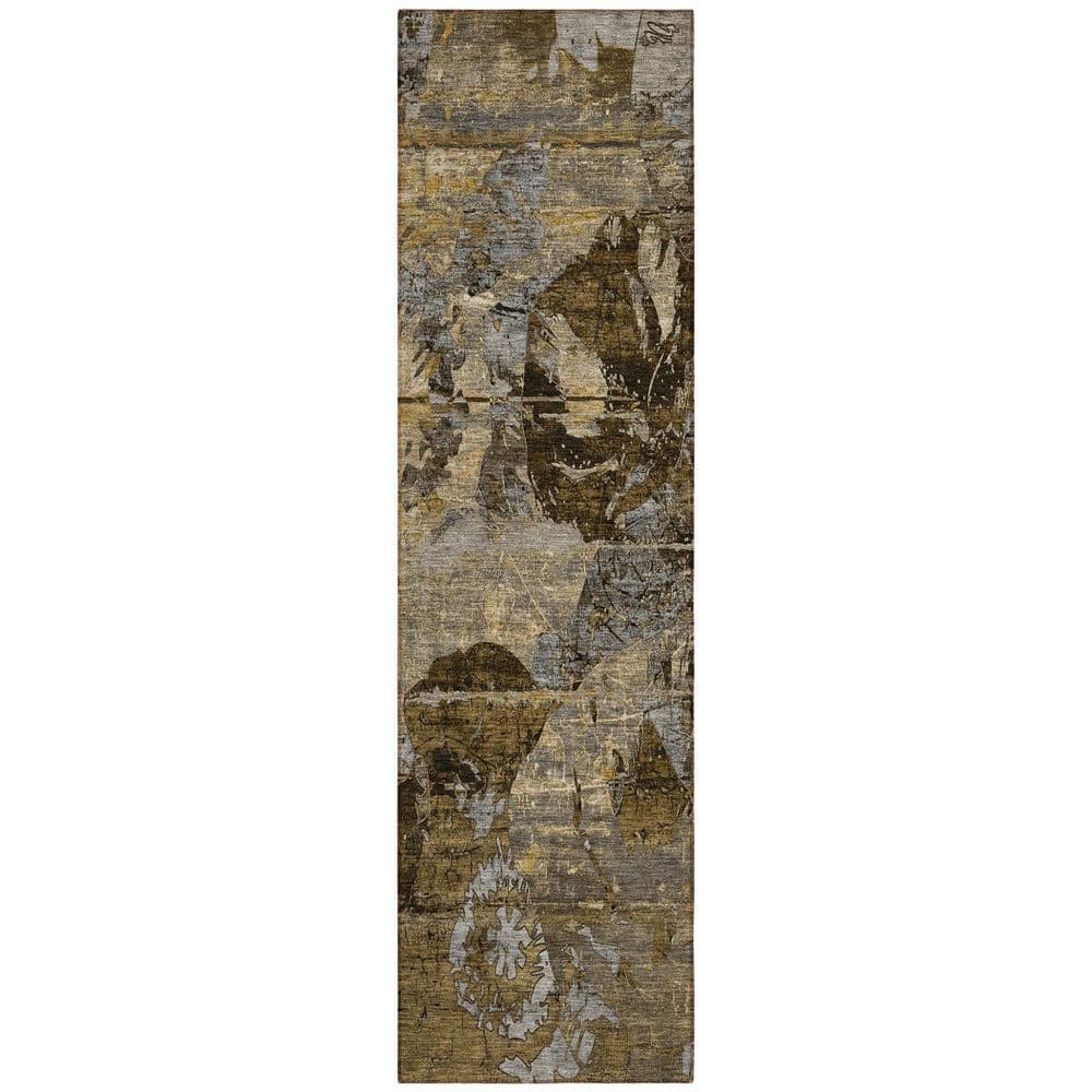 HomeRoots Brown, Gray 2 ft. x 8 ft. Woven Abstract Polyester Runner ...