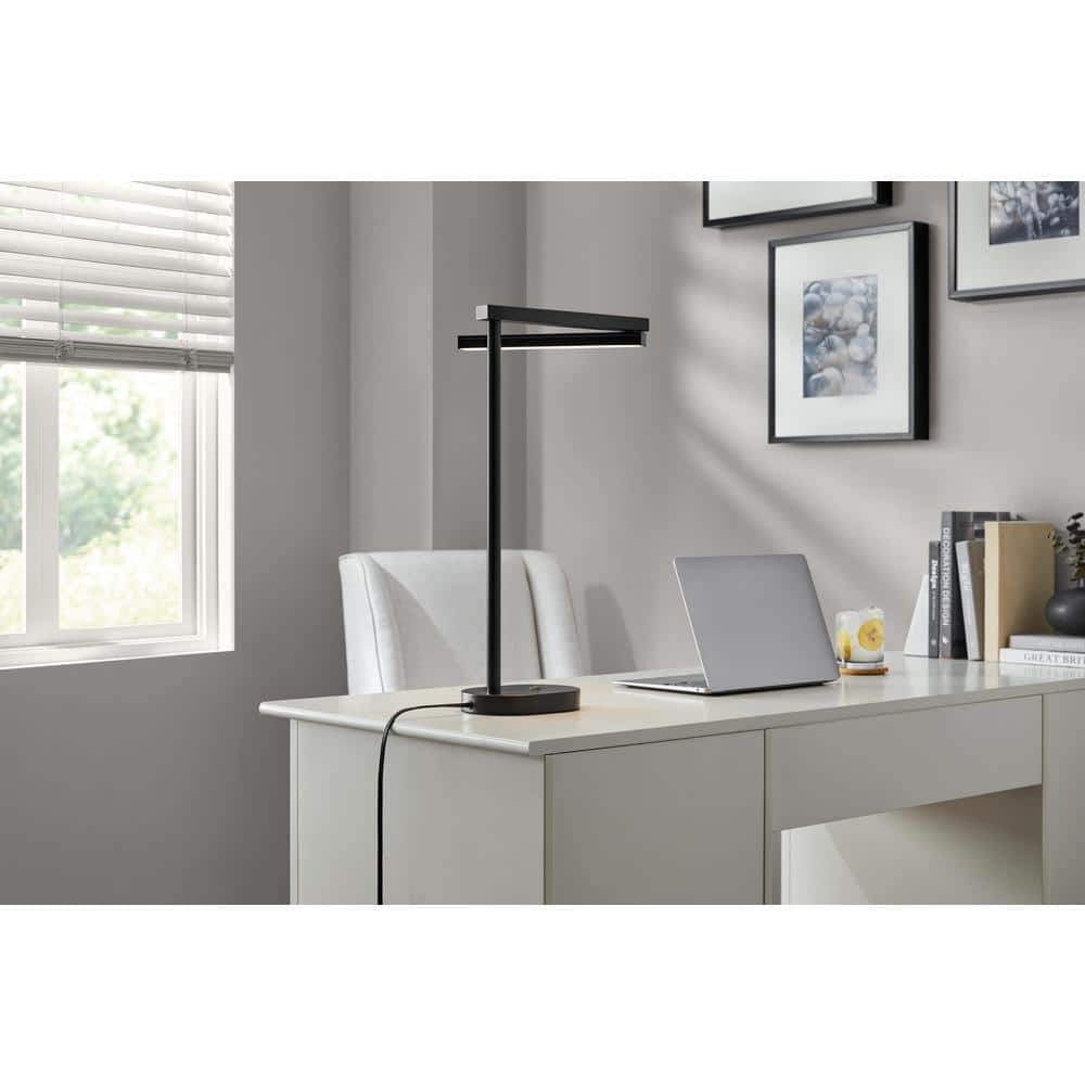 Hampton Bay 22 in. Indoor Black Integrated LED Modern Table Lamp with ...