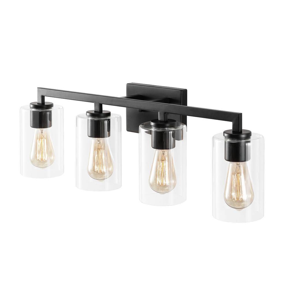 KAWOTI 28.75 in. 4-Light Matte Black Vanity Light with Clear Glass ...