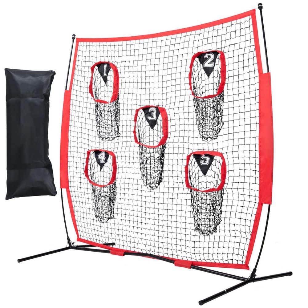 SKYSHALO 8 x 8 ft. Football Trainer Throwing Net, Training Throwing Target Practice Net with 5 ...