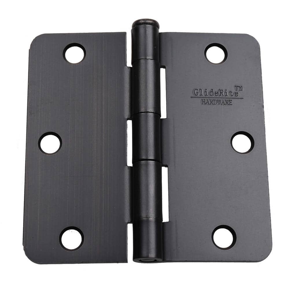 GlideRite 3-1/2 in. Oil Rubbed Bronze Steel Door Hinges 1/4 in. Corner ...