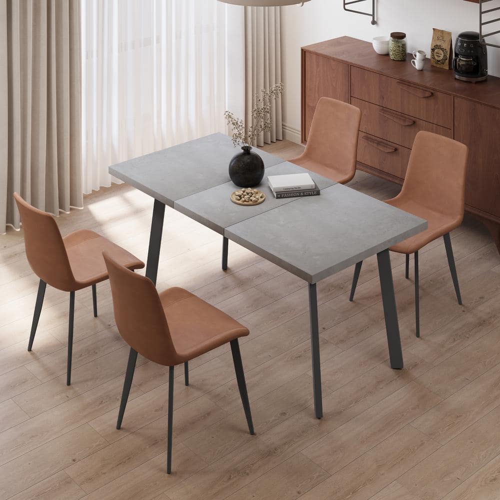 GOJANE 5-Piece (Set of 4) Brown Chairs and Rangtangle Dining Table, Dining Table Set, Dining ...
